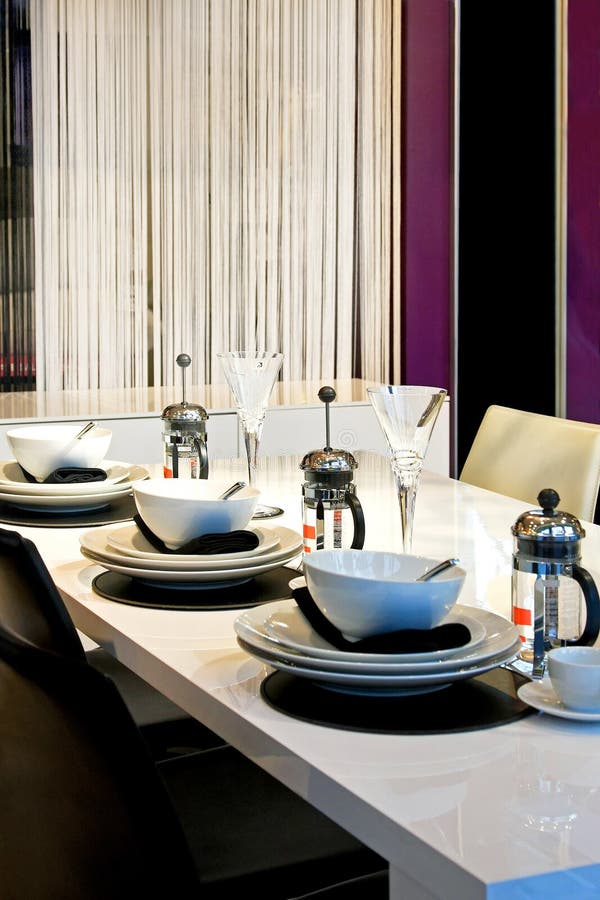 Contemporary Dining Table Set for Dinner Stock Image - Image of table ...