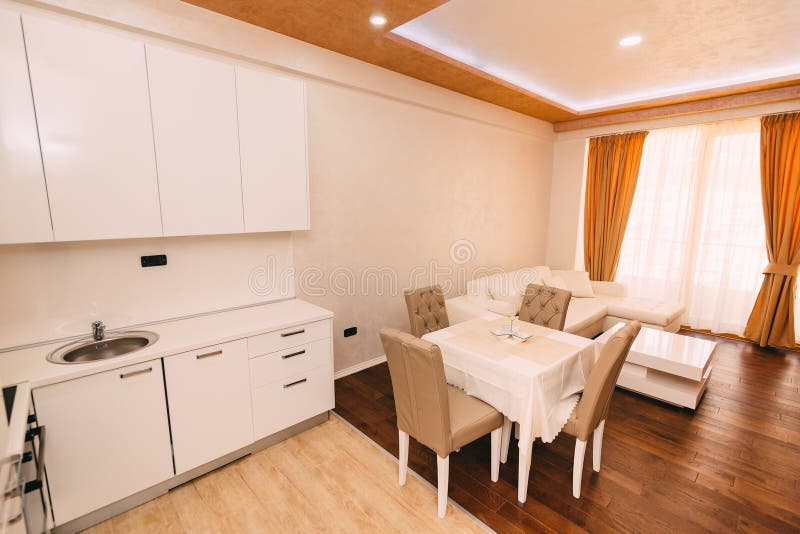 The Dining Table in the Apartment. Table for Lunch in the Living Stock ...