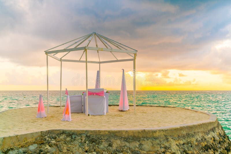 Dining Table on Beach at Tropical Maldives Island Stock Image - Image ...