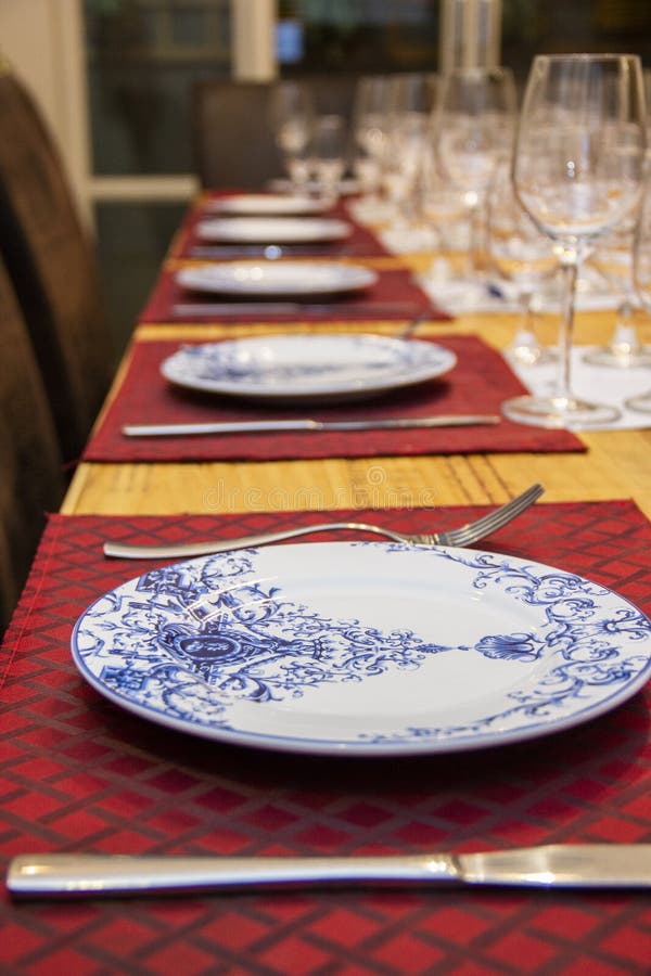 Dining Table with Bowls and Dishes Set for Dinner and Wine Tasting ...
