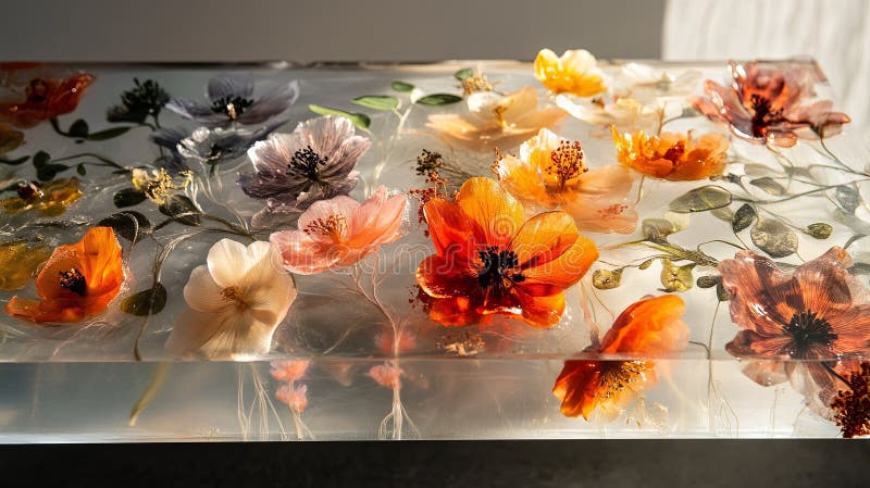 A Dining Table Centerpiece Made from Translucent Resin Embedded with ...