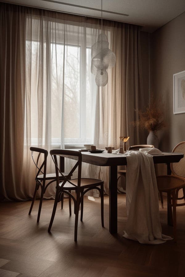 Dining Table and Chairs in Cosy Room, Ai Artwork Stock Illustration ...