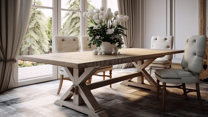 French Countryside Inspired 3d Dining Table Rendering Stock ...
