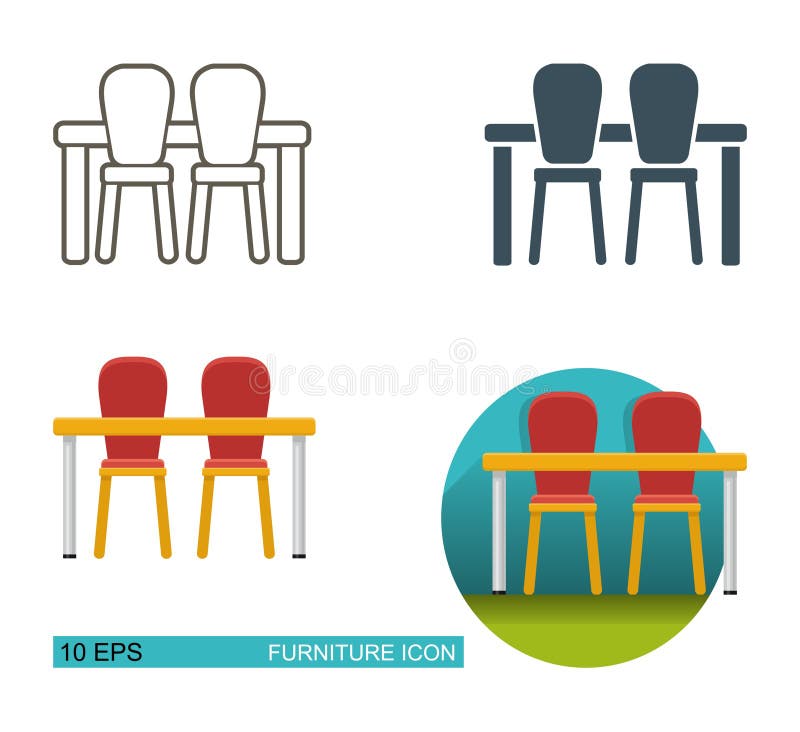 Dining Table and Chairs. Vector Icons Stock Vector - Illustration of ...