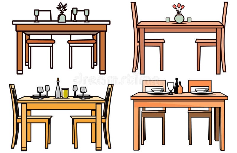 Dining Table and Chairs Vector Set ,Tables with Chairs for Dining ...