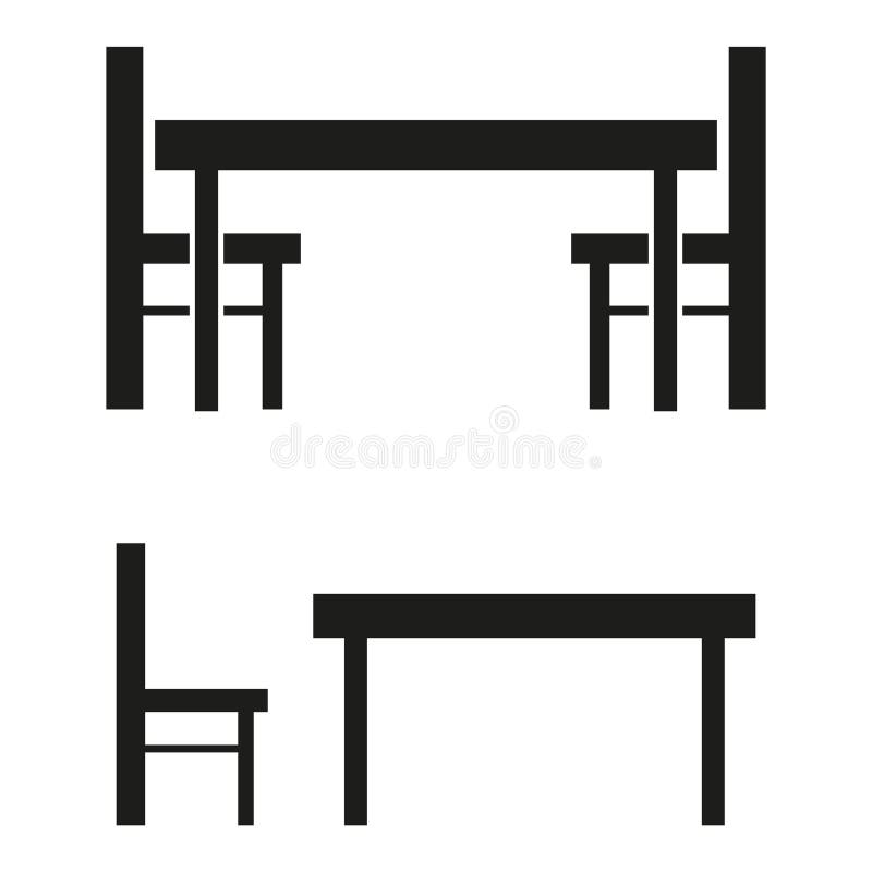 Dining Table and Chairs Vector Silhouette. Furniture Set Vector Icon ...