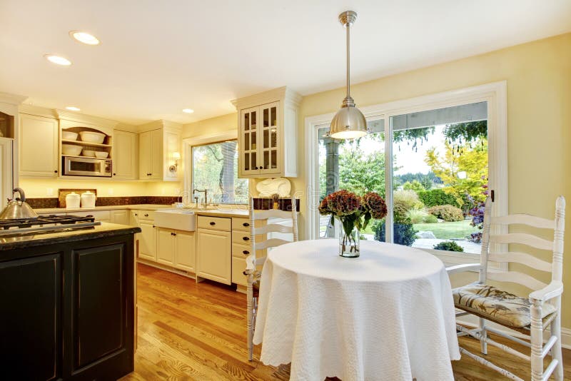 Dining Table with Classic Kitchen Interior with Large Window. Stock ...