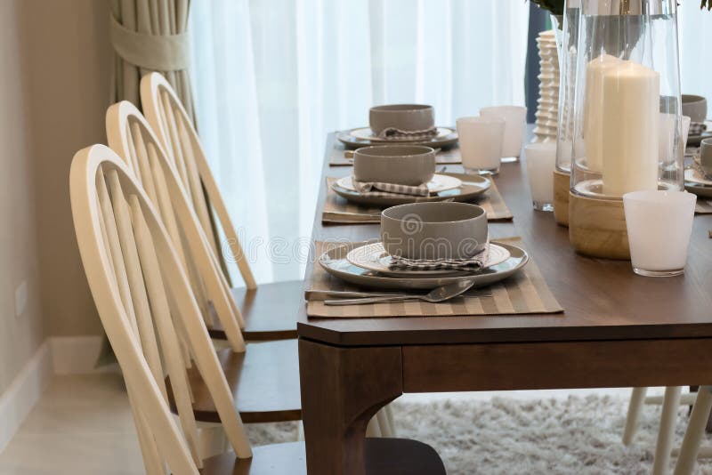 Dining Table and Comfortable Chairs in Modern Home Stock Image - Image ...