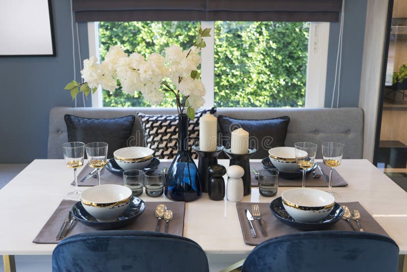 Dining Table and Comfortable Chairs in Modern Home Stock Image - Image ...