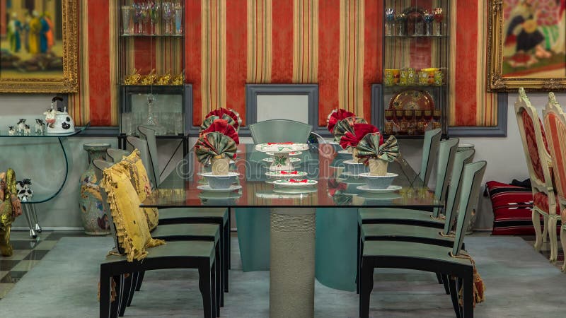 Dining Table and Comfortable Chairs in Modern Home with Elegant Table ...