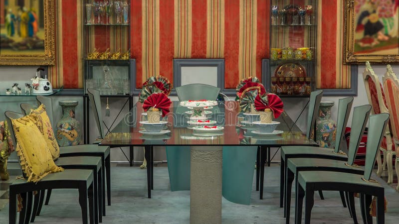 Dining Table and Comfortable Chairs in Modern Home with Elegant Table ...