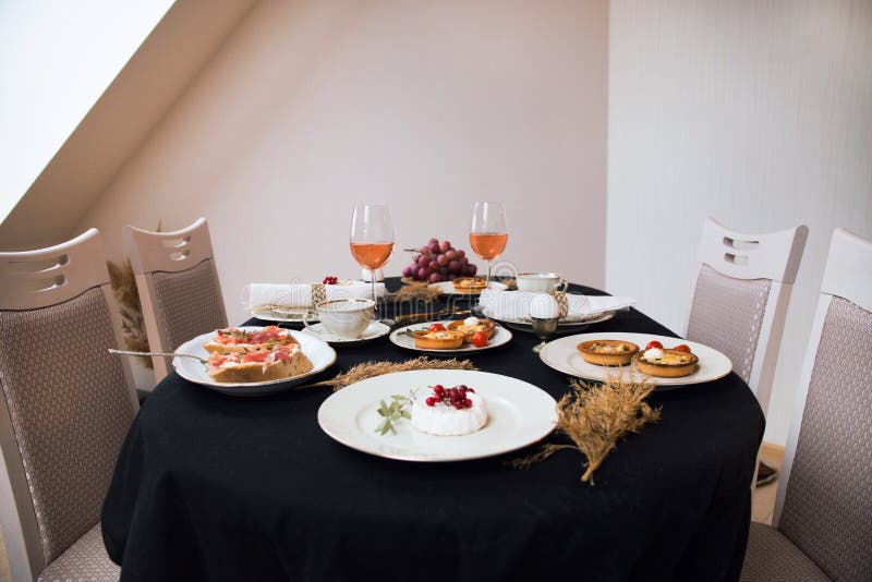 Dining Table and Comfortable Chairs in Vintage Style with Elegant Table ...