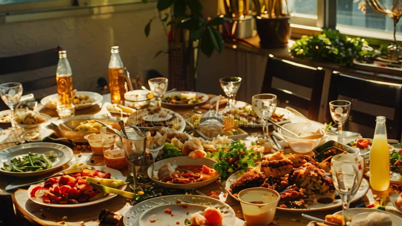 A Dining Table Covered in Leftover Food and Dirty Dishes, a Visual ...