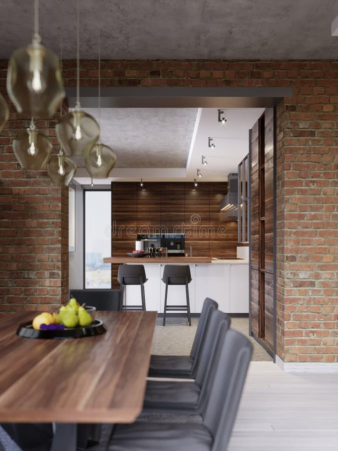 Dining Table with Decor, Black Fruit Plate. Dining Room in Modern Style ...