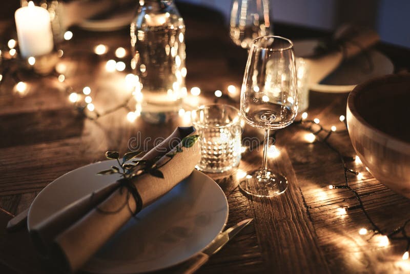 Dining Table Decorated for an Evening Dinner Party Stock Photo - Image ...