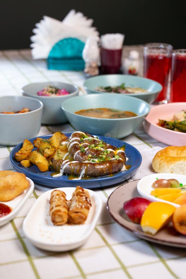 A Dining Table with Different Food Served in a Cafe or Restaurant Stock ...