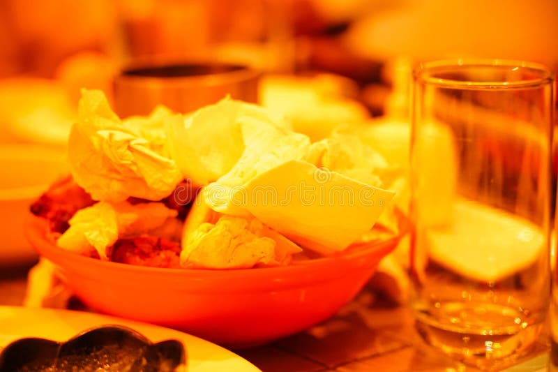 A Dining Table after a Dinner in Warm Light Stock Image - Image of ...