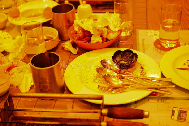 A Dining Table after a Dinner in Warm Light Stock Image - Image of ...