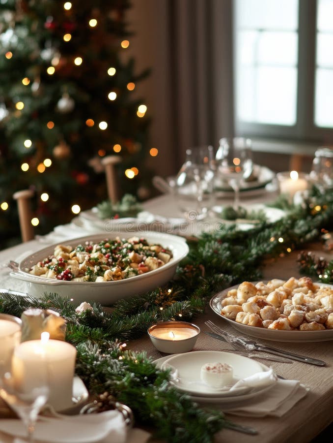 The Dining Table is Elegantly Set with Assorted Festive Dishes ...