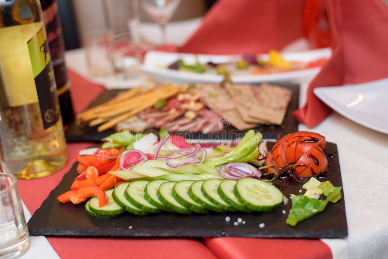 Dining Table, Served Table with Food and Drink Stock Image - Image of ...