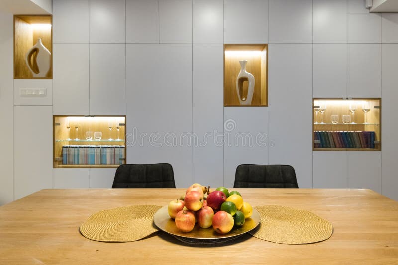 Dining Table with Fruit Basket Stock Image - Image of domestic ...
