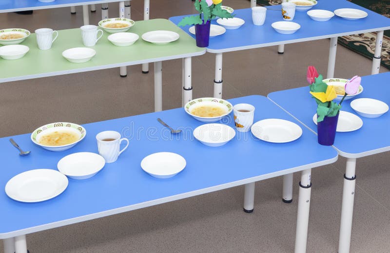 Dining Table in a Kindergarten in Russia Stock Image - Image of primary ...
