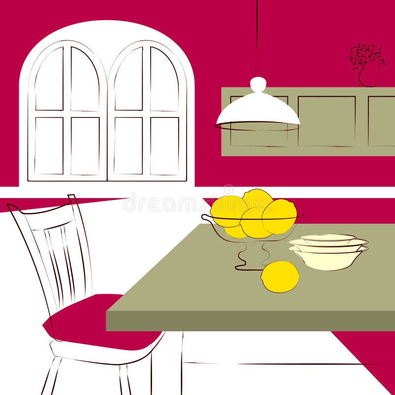 Dining Table with in Kitchen Stock Vector - Illustration of interiors ...