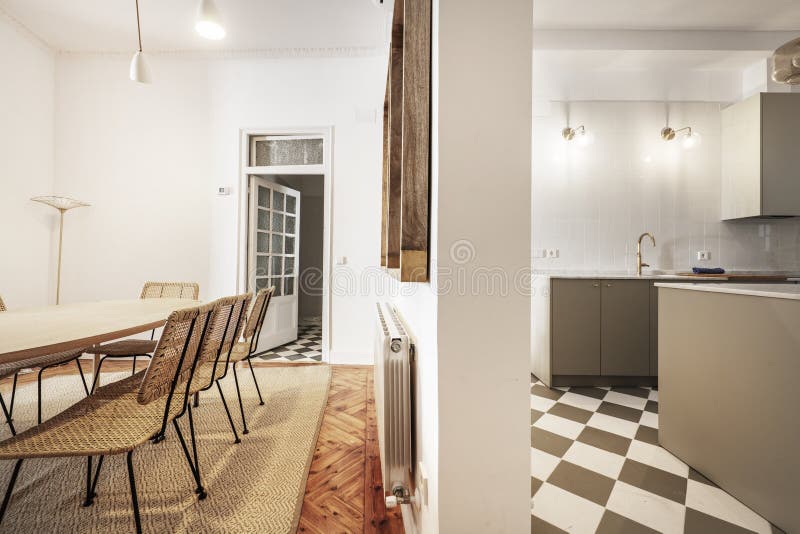 Dining Table and Kitchen Separated by a Partition Stock Image - Image ...