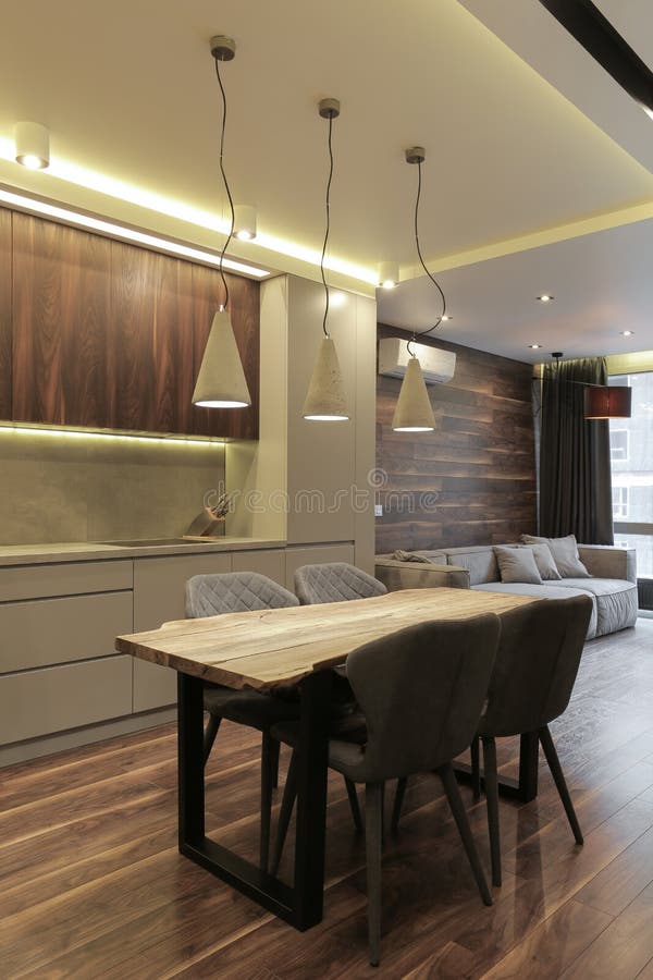 Dining Table in a Modern Kitchen Interior Stock Photo - Image of ...