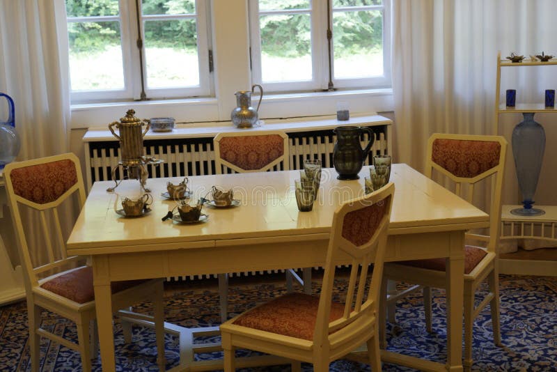 Dining Table in an Old, Typical House Stock Image - Image of vintage ...