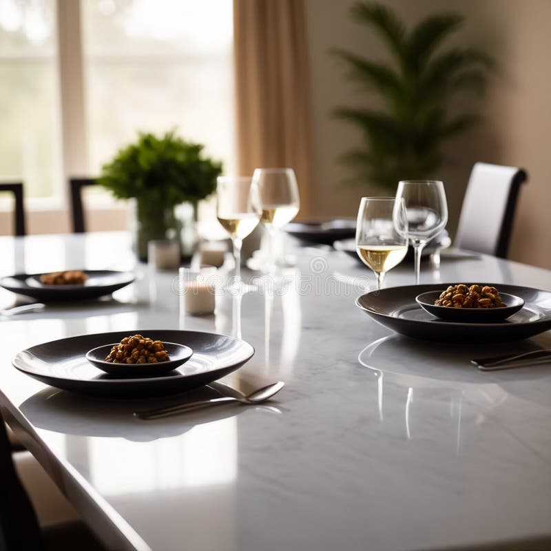 Dining Table with Plates and Glasses. Generative AI Stock Illustration ...
