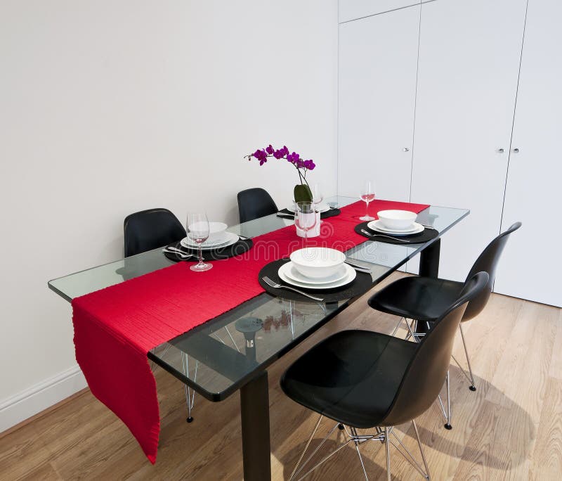Dining Table with Red Cloth Stock Image - Image of luxury, cupboard ...