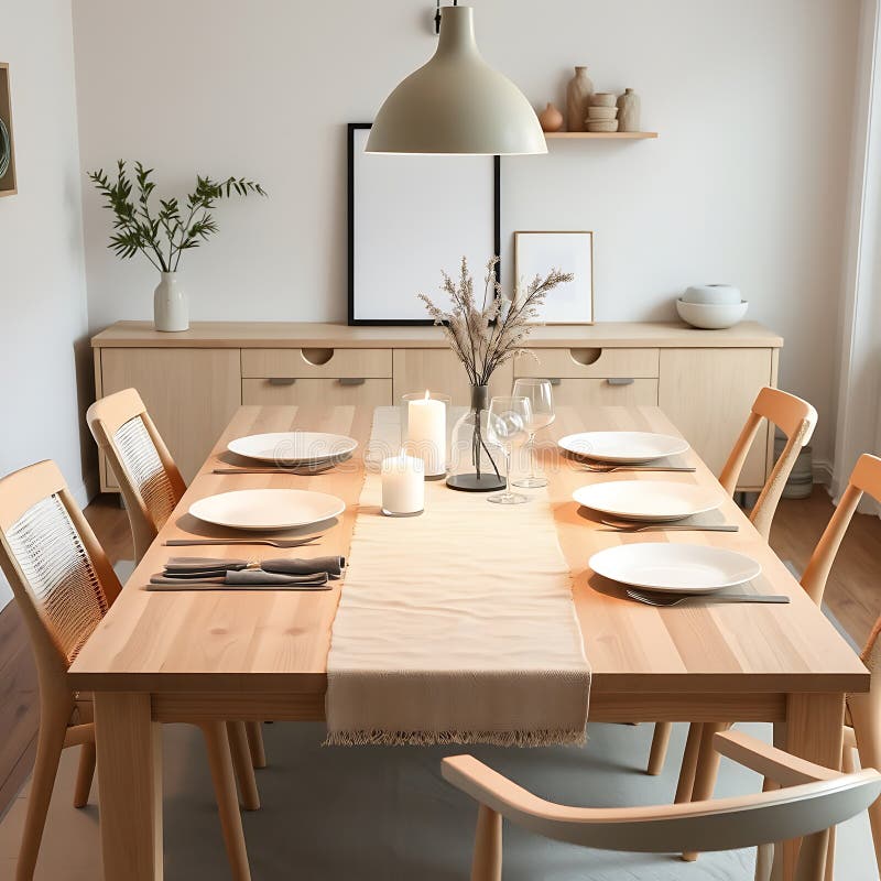 A Dining Table with a Scandinavian Aesthetic Featuring Light Wood ...