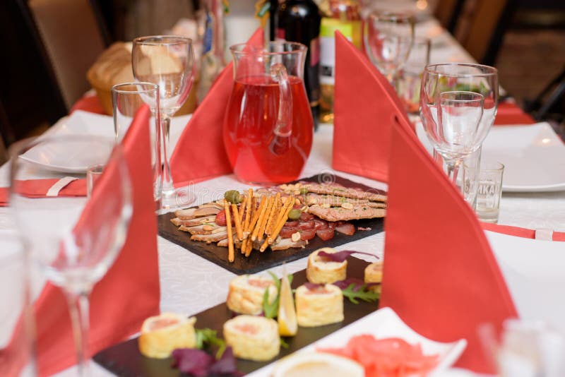 Dining Table, Served Table with Food and Drink Stock Image - Image of ...