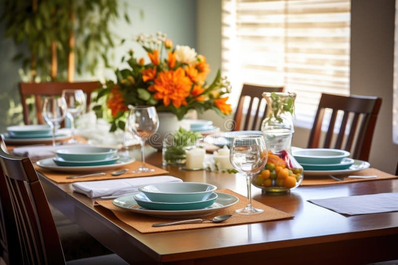 A Dining Table Set for a Family Meal Stock Image - Image of food ...