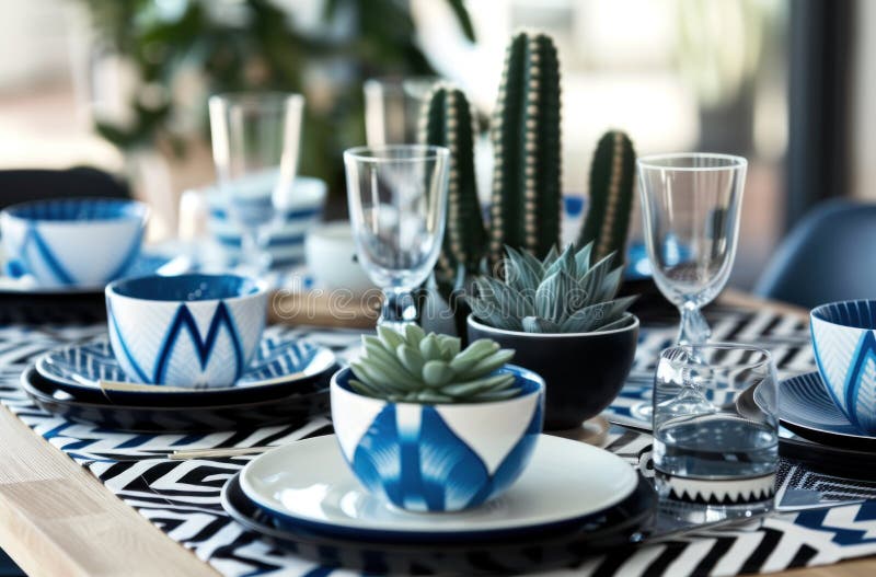 The Dining Table Set for Party with a Bunch of Cactus or Succulent on ...
