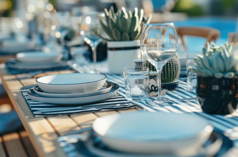 The Dining Table Set for Party with a Bunch of Cactus or Succulent on ...
