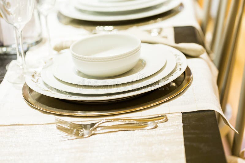 Dining table stock image. Image of fabric, plate, residential - 61960131