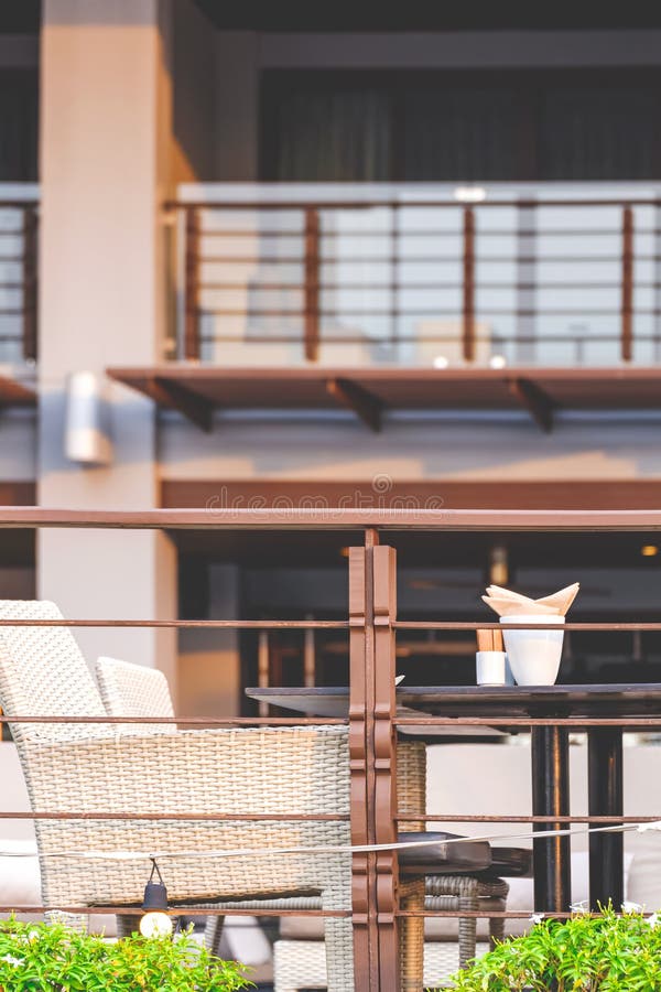 Dining Table Set in Terrace Area of Modern Hotel in Vertical Frame ...