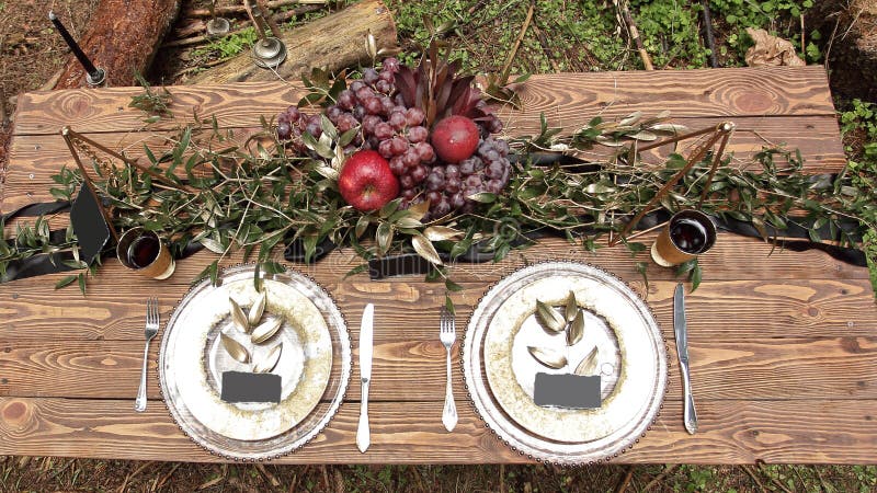 Dining Table Set for Wedding Ceremony in Forest Style Stock Photo ...