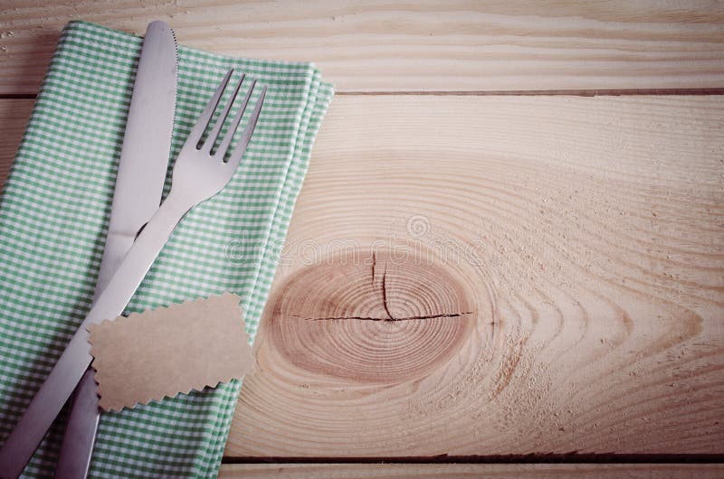 Dining Table Setting. Cutlery with Empty Tag. Stock Photo - Image of ...