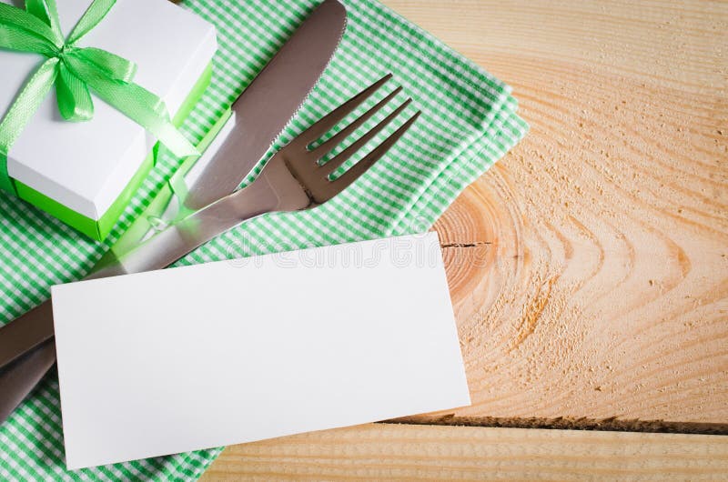 Dining Table Setting. Cutlery with Empty Tag and Present. Stock Image ...
