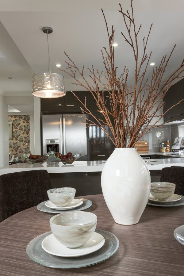 Dining Table with Tea Cups in the Modern Kitchen Stock Image - Image of ...