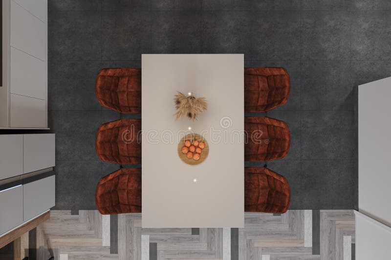 Dining Table Top View Interior Design with Chair and Table Stock ...