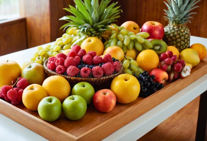Dining Table with a Tray on Which Fresh Fruit Plates are Beautifully ...