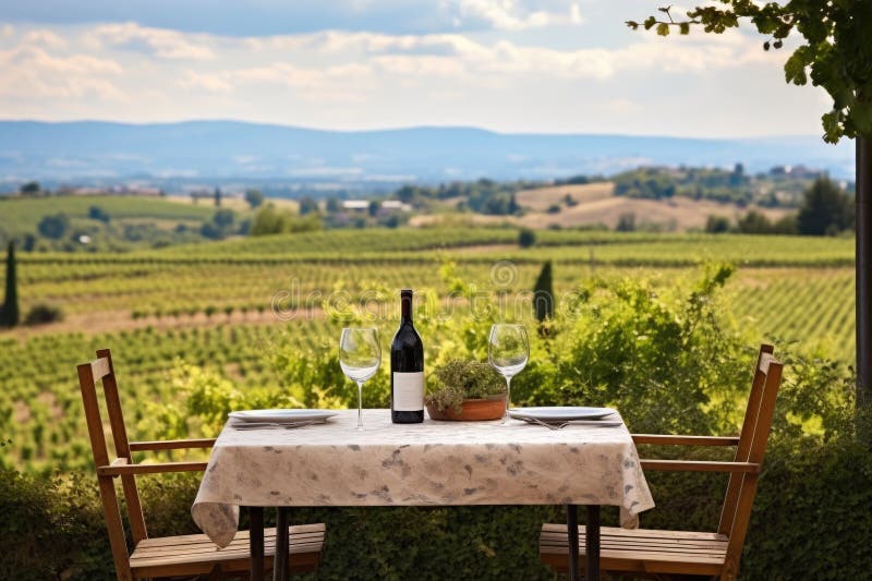 Dining Table for Two Against the Backdrop of Vineyard Landscape Stock ...