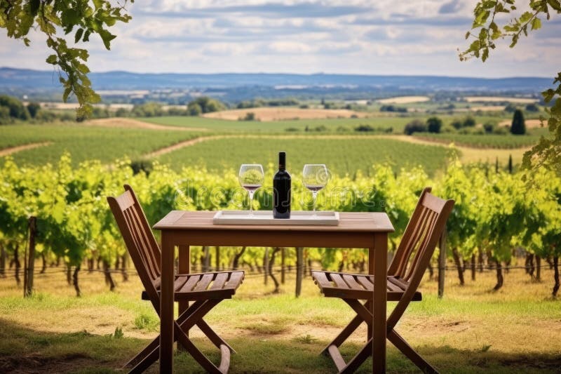 Dining Table for Two Against the Backdrop of Vineyard Landscape Stock ...