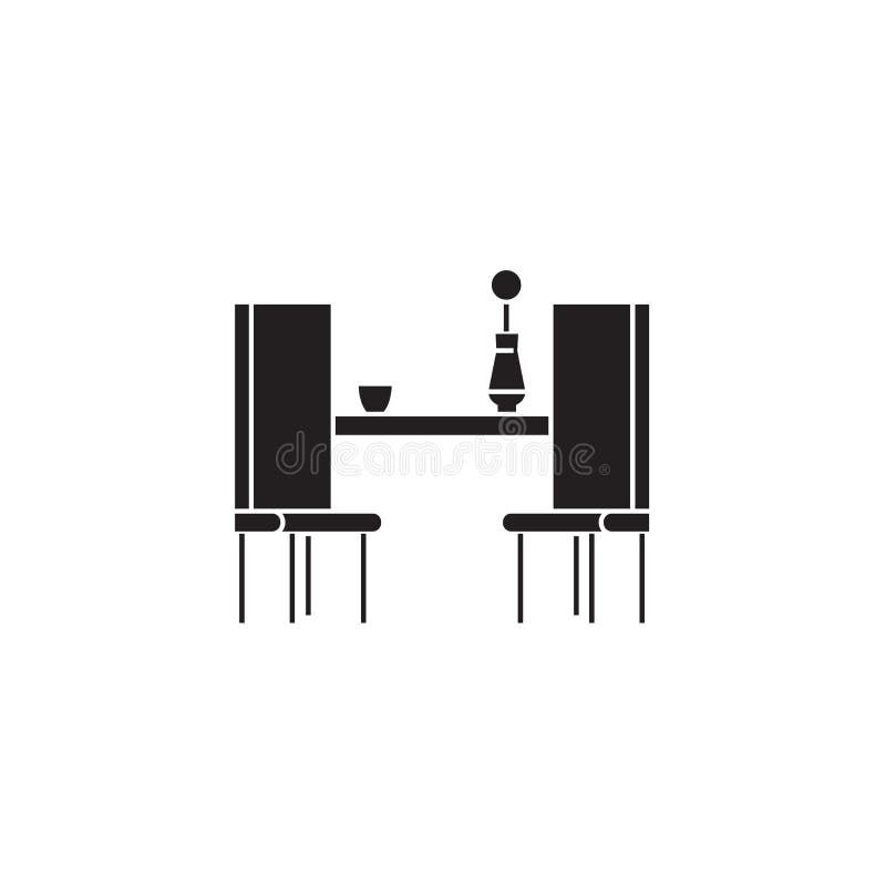 Dining Table with Two Chairs Black Vector Concept Icon. Dining Table ...