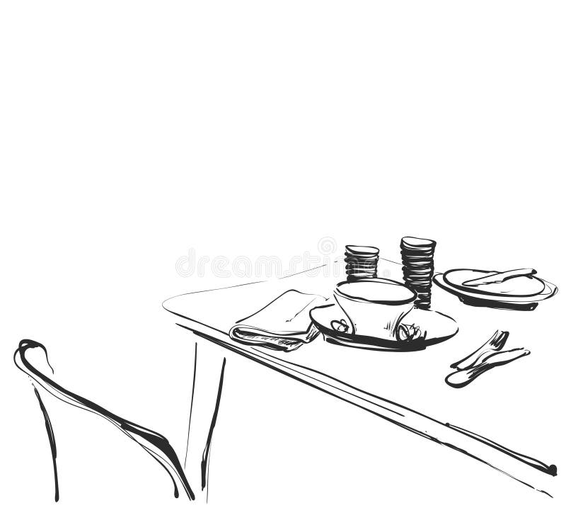Bowl and Spoon Line Art stock illustration. Illustration of sketch ...