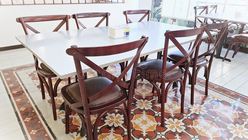 The Dining Tables and the Attractive Tile. Stock Image - Image of ...